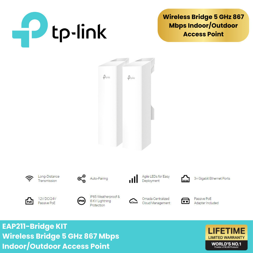 TP-LINK EAP215-Bridge KIT 5GHz 867Mbps Long-range Indoor/Outdoor Access ...