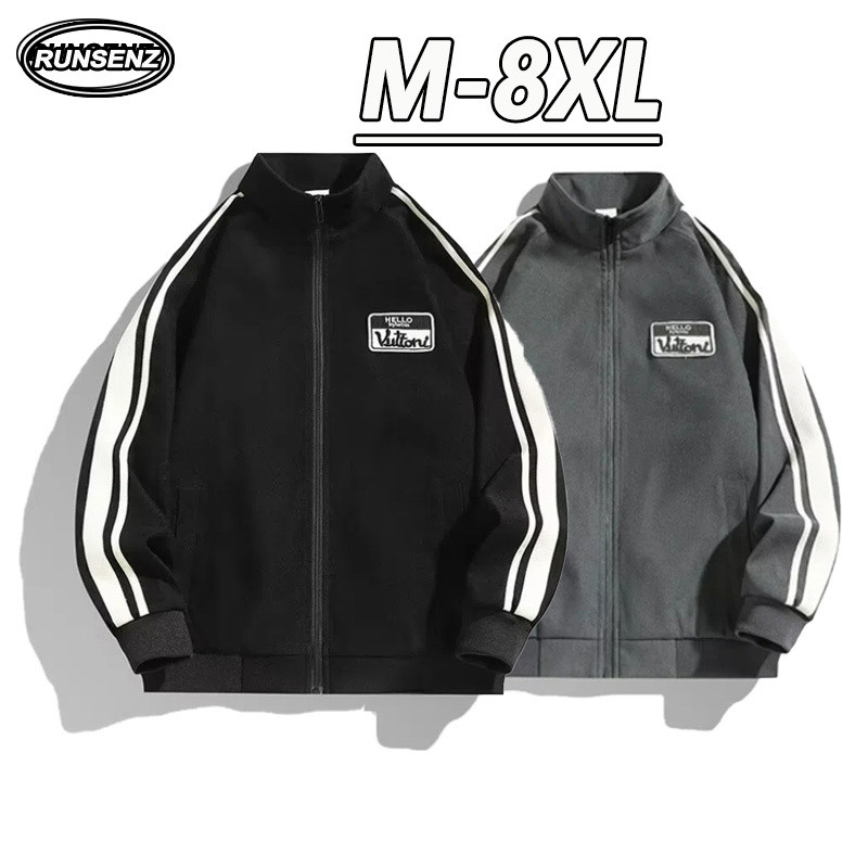 M-8xl เสื้อแจ็คเก็ตลายทางระดับไฮเอนด์ผู้ชายโอเวอร์ไซส์ลําลองหลวมแขนยาวขนาดบวกฤดูหนาว | Shopee ...