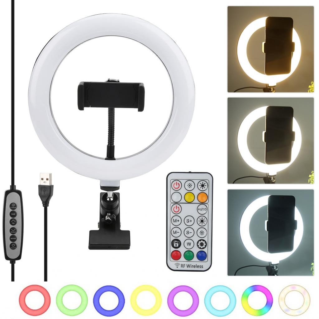 วงแหวนไฟ USB Circle RGB เติมด้วยตัวยึดสำหรับการแต่งหน้าเซลฟี่สด ...