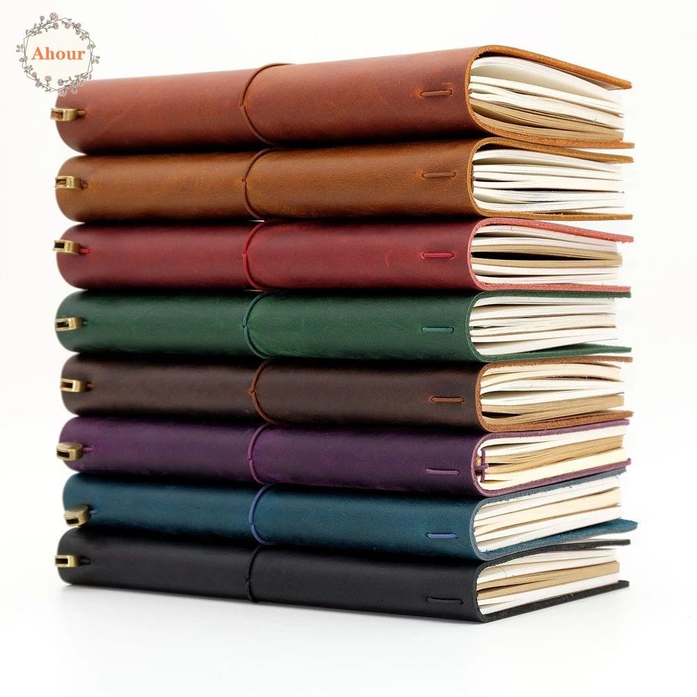 AHOUR สมุดบันทึกหนัง Handmade Office Cowhide Journal Sketchbook เครื่อง ...