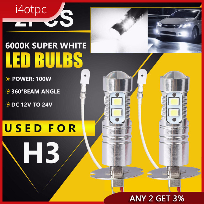I4otpc 2 ชิ้นรถ H3 Led หมอกหลอดไฟชุดแปลง Dc 12 V-24 V 100 W 360 องศา Super Bright Canbus 6000 K ...