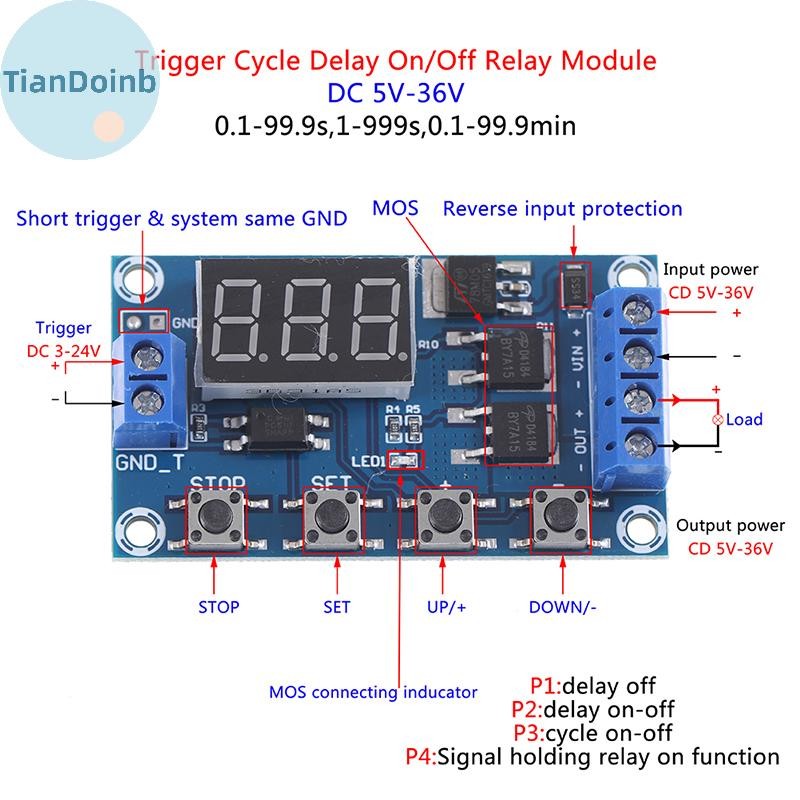 Tianye DC 6-30V Dual MOS LED Digital Time Delay รีเลย์สวิทช์โมดูลแผงวงจร TH | Shopee Thailand