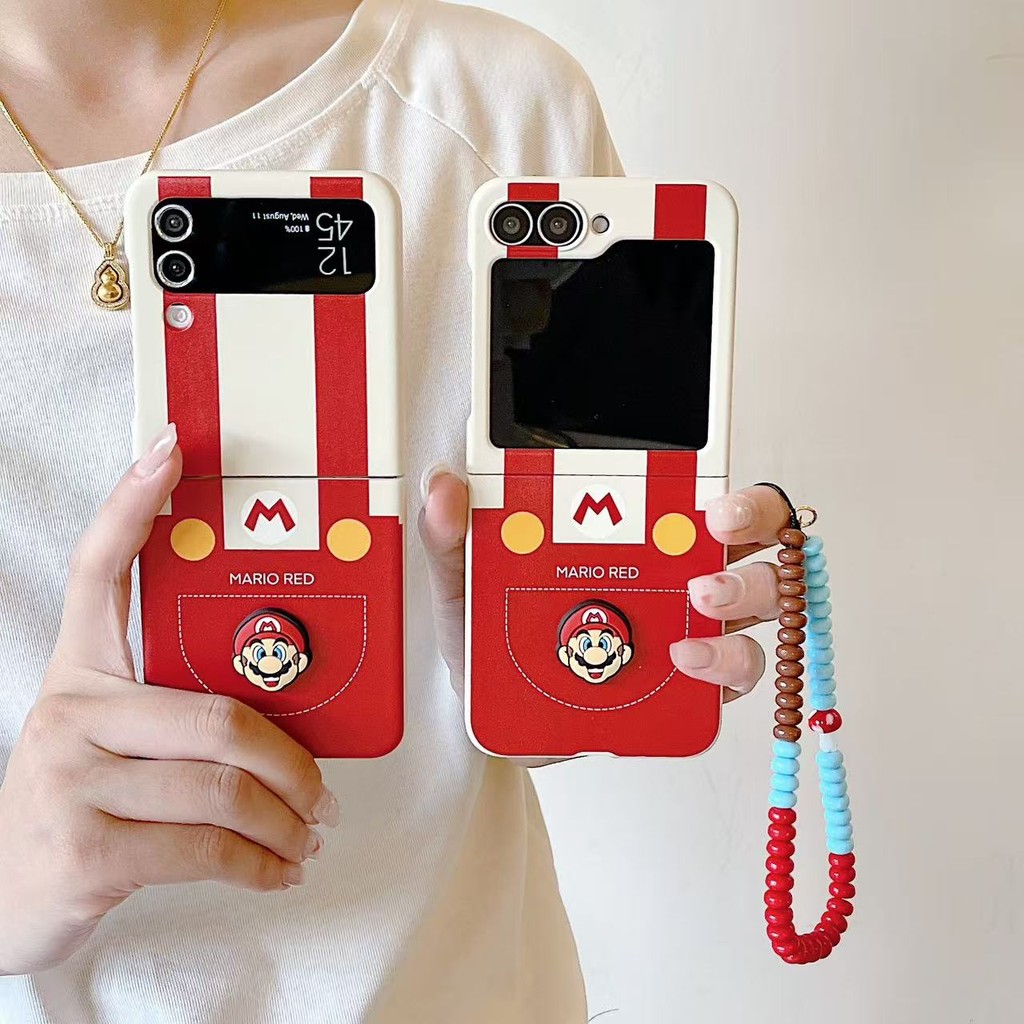 Flip6 Samsung Galaxy Z Flip5 กรณีน่ารักการ์ตูน Mario พร้อมโซ่ OPPO Find ...