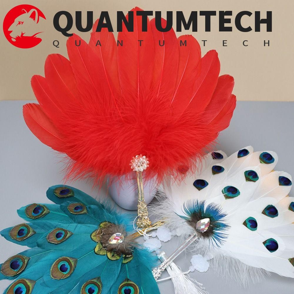 QUANTUMTECH พัดลมขนนกมุก, พัดลมขนนกยูงสร้างสรรค์ประณีต, จี้ของขวัญ Handmade แบบพกพาคอสเพลย์ตก ...