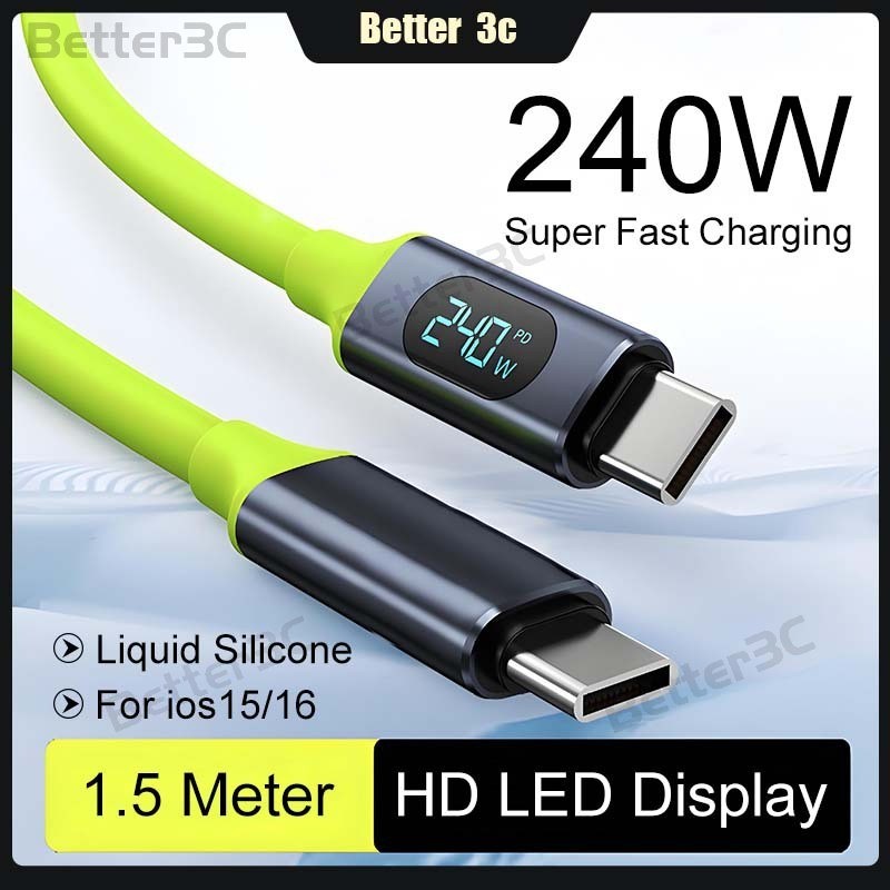 240W HD LED Digital Display Data Cable Type C ถึง Type C สายชาร์จเร็ว 1 ...