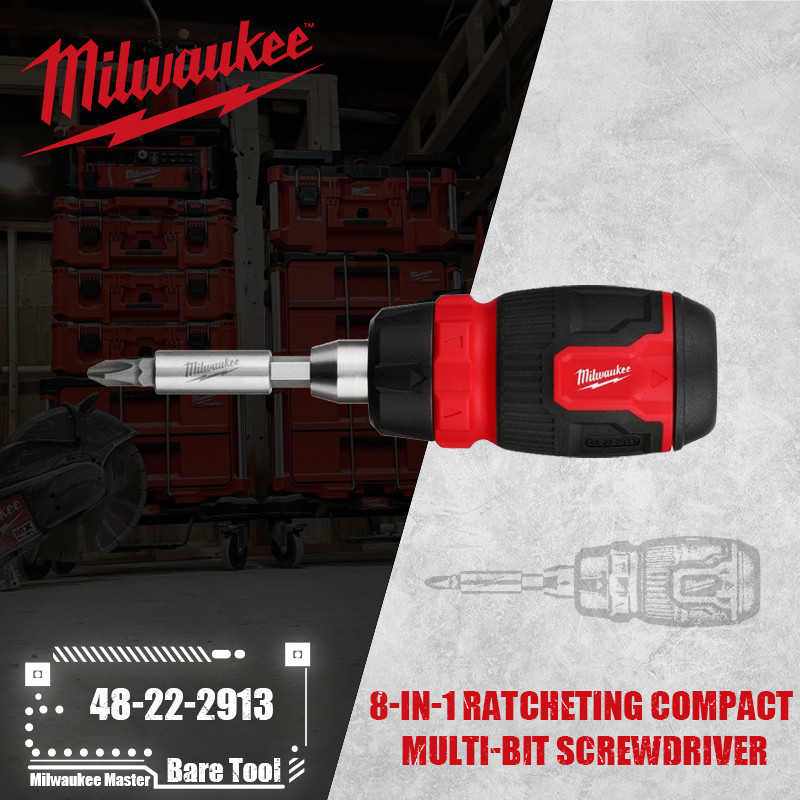 Milwaukee 48-22-2913 8-in-1 Ratcheting Compact Multi-bit ไขควง Chrome ...