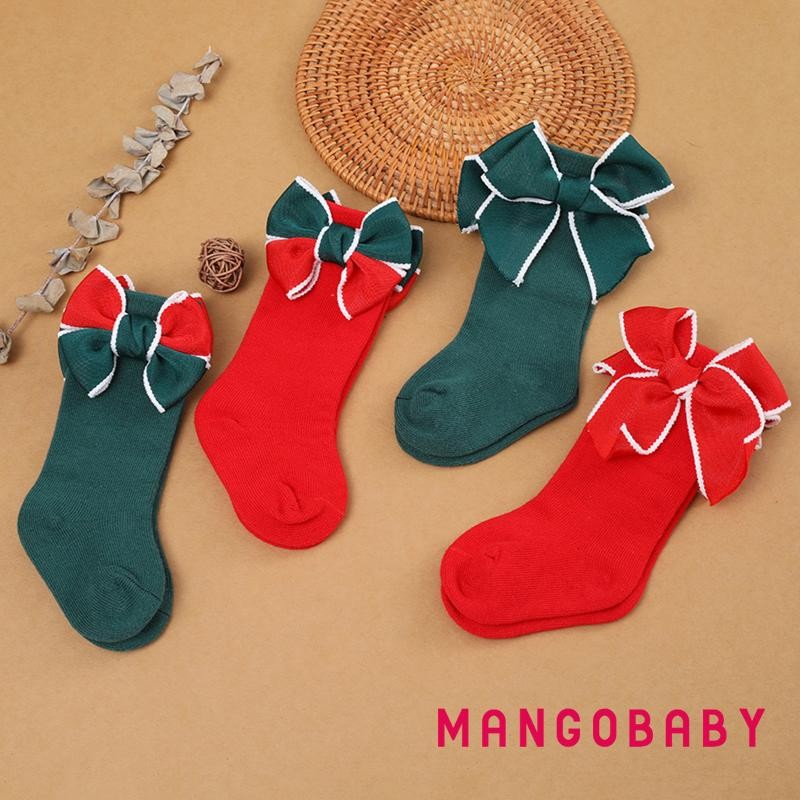 Mg-toddler Girls Christmas Socks Cute Bow Crew Socks Soft Breathable ...