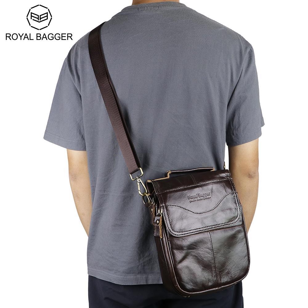 Royal Bagger Top Layer Waxed Leather Cowhide Retro Mens Travel Outdoor ...