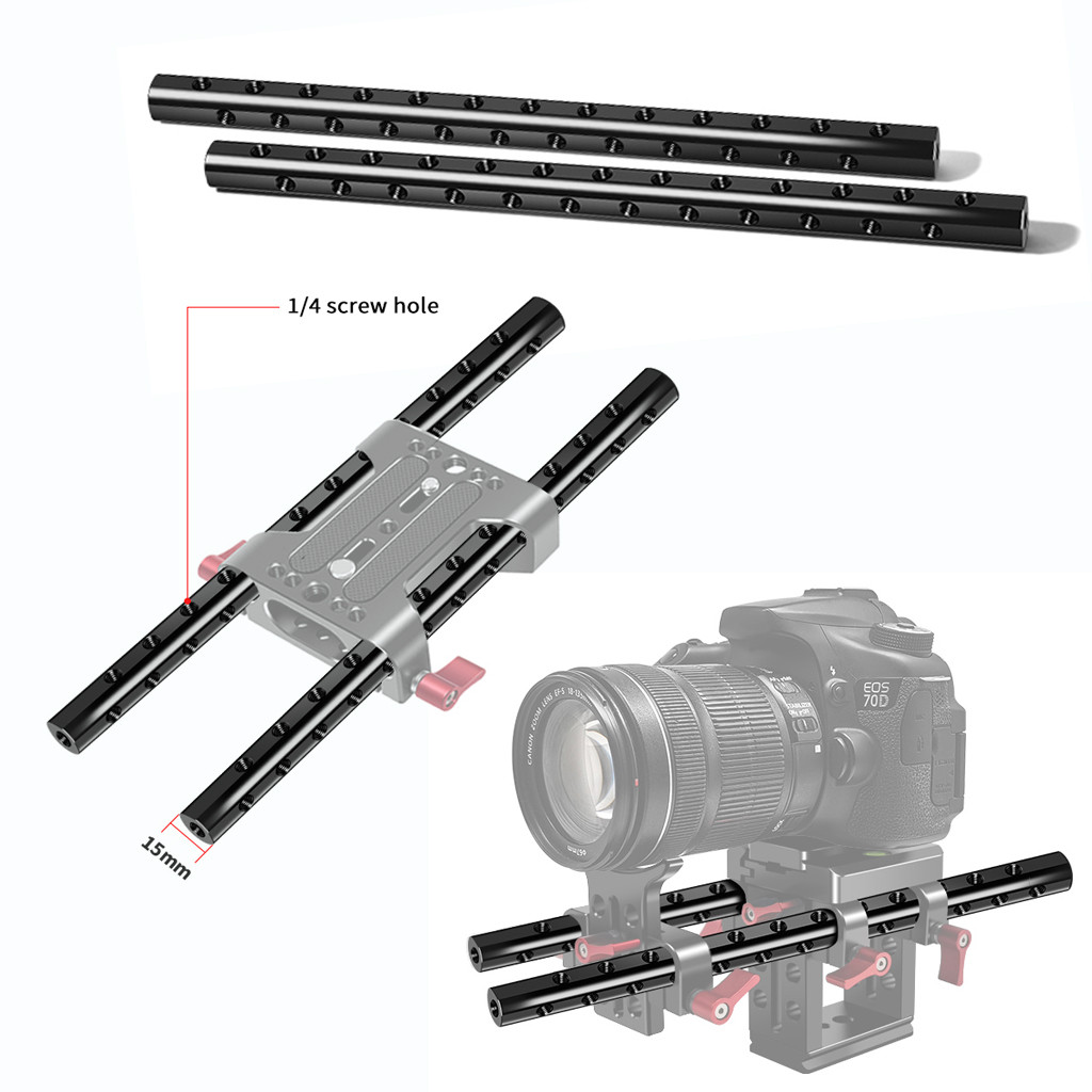 2pcs 15 มม.อลูมิเนียมหลอด Rod 1/4 สําหรับ Sony Canon DSLR กล้อง Cage ...