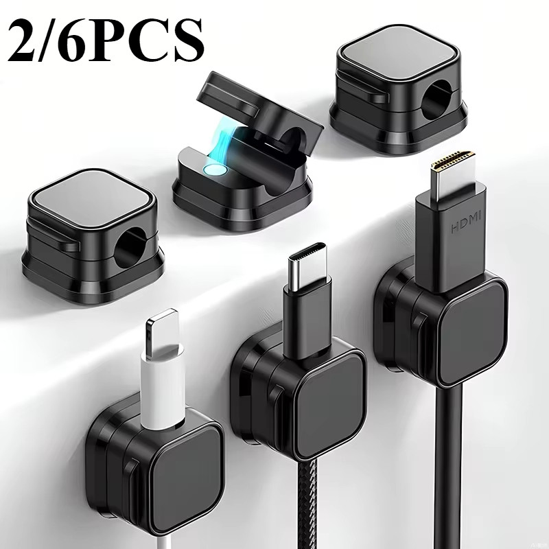 2/6PC SMagnetic Phone Cable Clips Cable Smooth Adjustable Cord Holder ...
