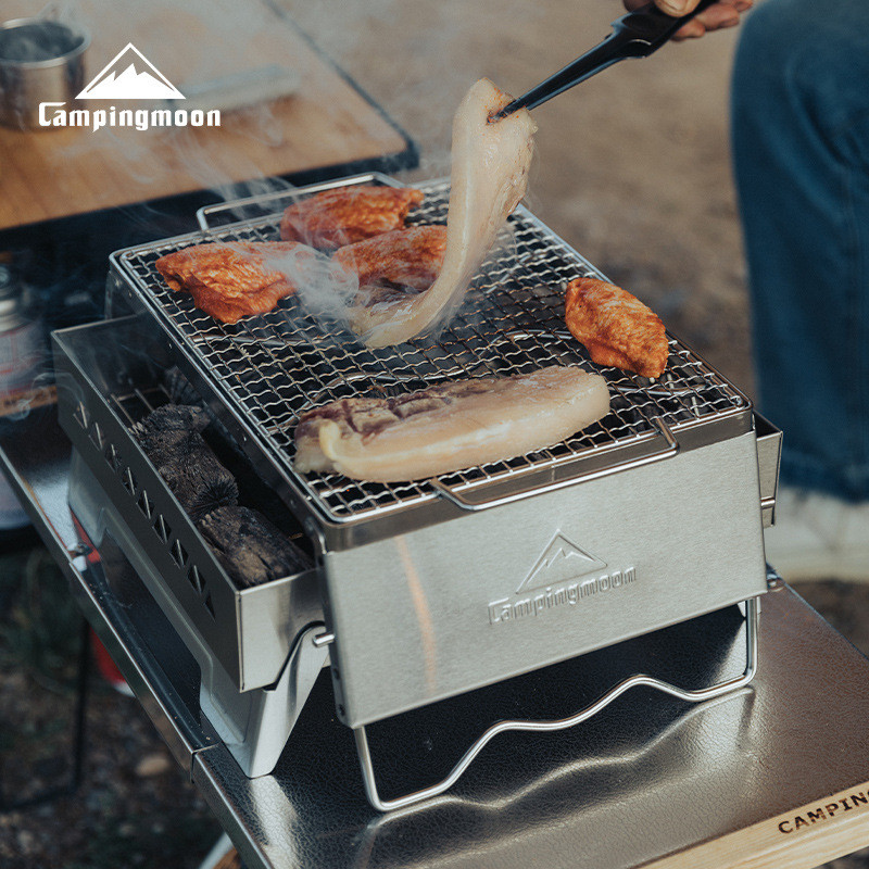 Campingmoon MT-6-LT เตาไฟสแตนเลสกลางแจ้ง เตาบาร์บีคิวแบบพกพา เตาไฟพับได้ อุปกรณ์ตั้งแคมป์ เตา ...