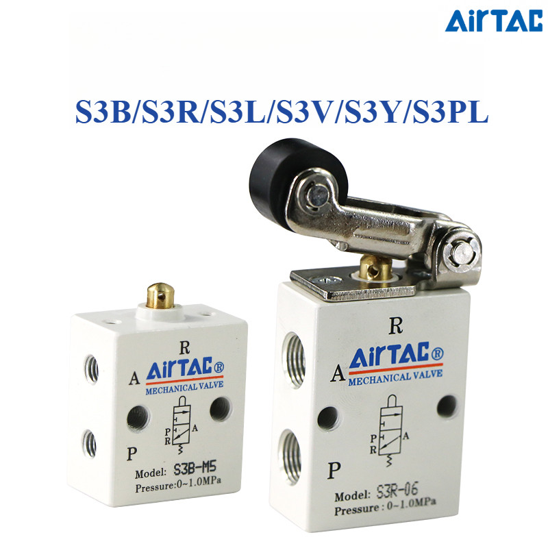 AirTac Mechanical Valve S3B/S3R/S3L/S3V/S3Y-M5/06/08 Two-Bit สามผ่านควบคุมวาล์วย้อนกลับวาล์ว ...