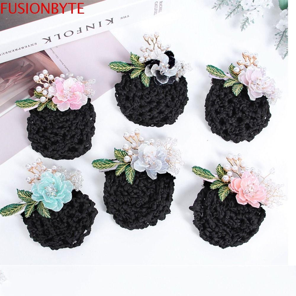 Fusionbyte ดอกไม้ Snood คลิปฤดูใบไม้ผลิ, สไตล์เกาหลี Bun Snood ไข่มุกโครเชต์ Bun สุทธิ, อารมณ์ ...