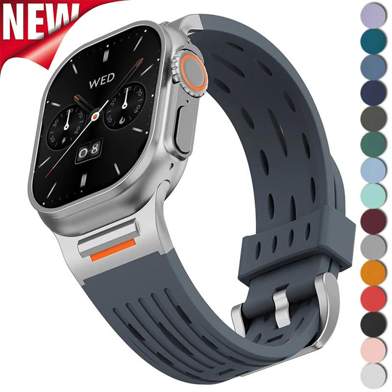 สายซิลิโคนกีฬา Breathe สร้อยข้อมือสําหรับ Apple Watch S10 42 46 Ultra 2 ...