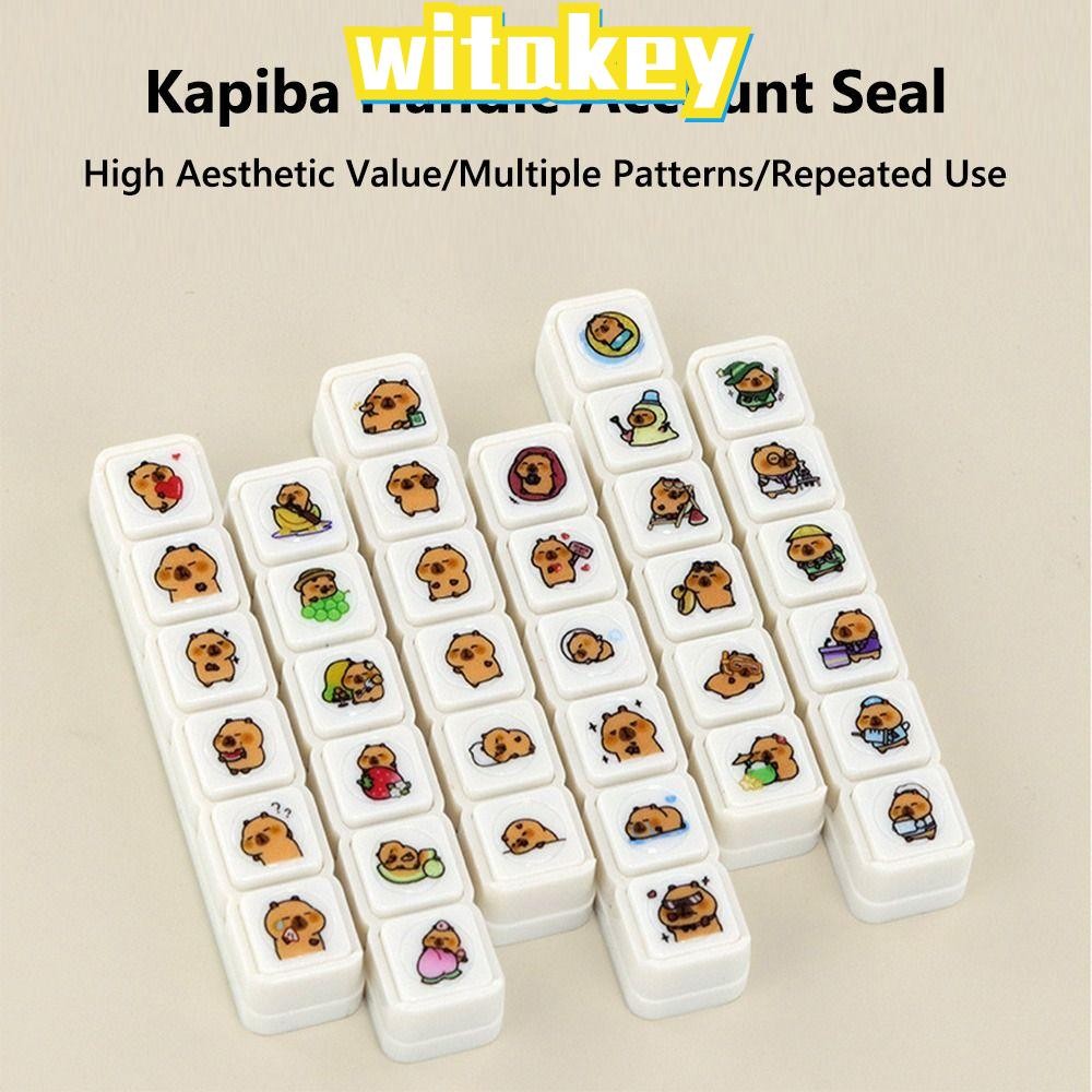 Witakey 6 ชิ้น/เซ็ตซีลหมึกด้วยตนเอง, DIY อัลบั้ม Journal Planner Capybara รูปแบบ Capybara แสตมป์ ...