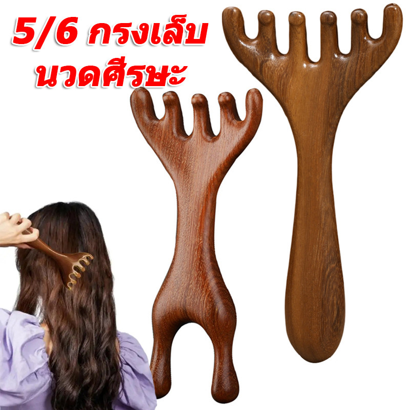 5/6-claw Deer Antler Meridian Scalp Massages / หวีหัวไม้ธรรมชาติ / ความ ...