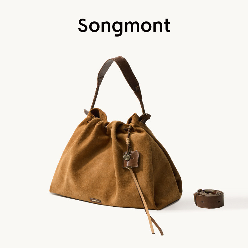 Songmont Drawstring Bucket Bag ถุงขยะหนังนิ่ม หนังแท้ All-Match Tote ...