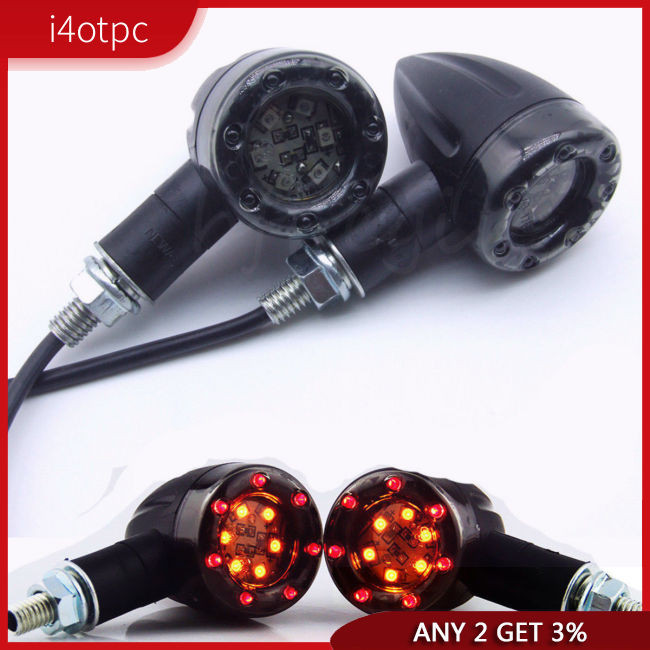 I4otpc 2pcs รถจักรยานยนต์ Retro สไตล์ 2 สี LED ไฟเลี้ยวไฟแสดงสถานะโคมไฟ Universal Application ...