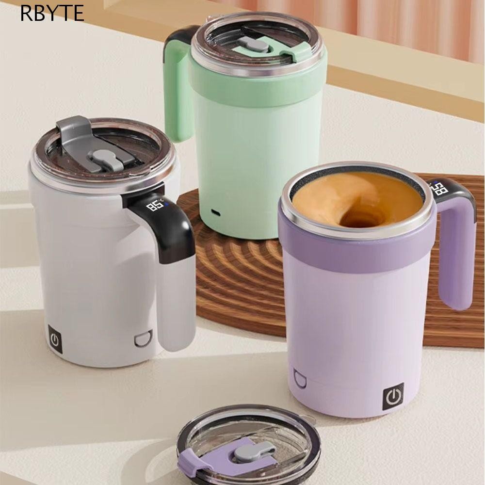 RBYTE แก้วกวนแม่เหล็กอัตโนมัติ,380ML พร้อมหลอด & ฝาแก้วกาแฟผสมไฟฟ้า,เครื่องมือดื่มสแตนเลสลื่น ...