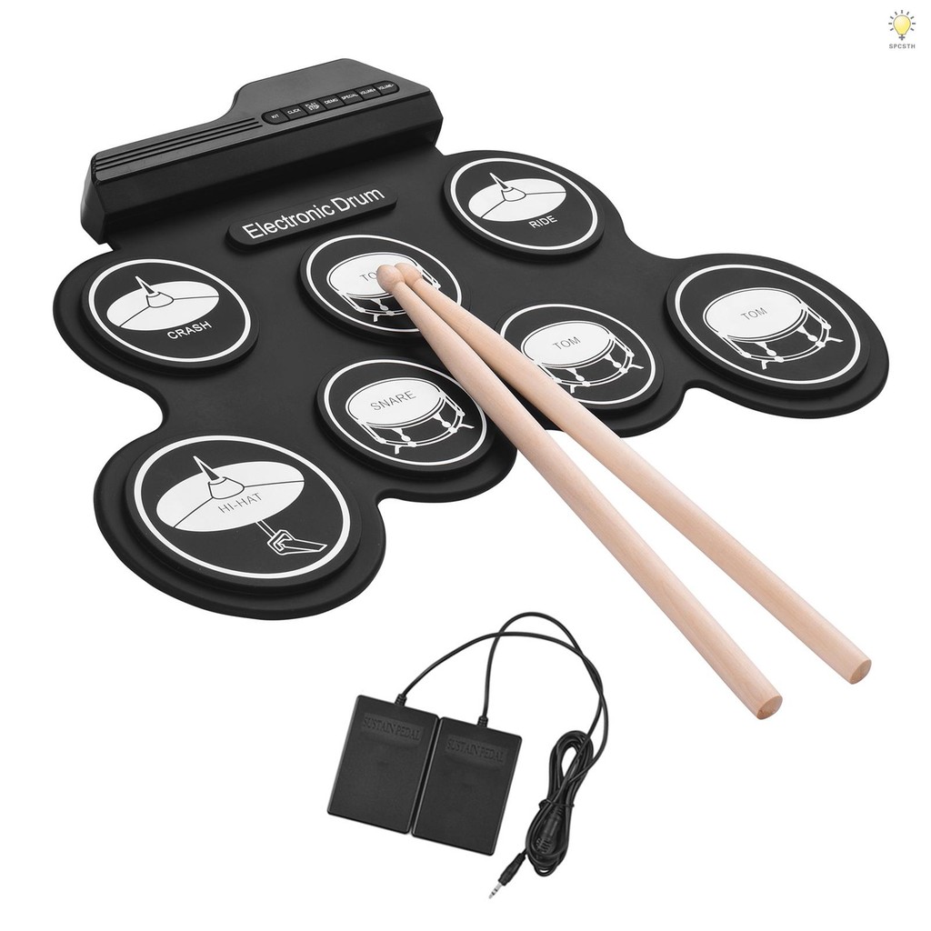 ขนาดกะทัดรัด USB Roll-Up Silicon Drum Set Digital Electronic Drum Kit 7 Drum Pads with ...
