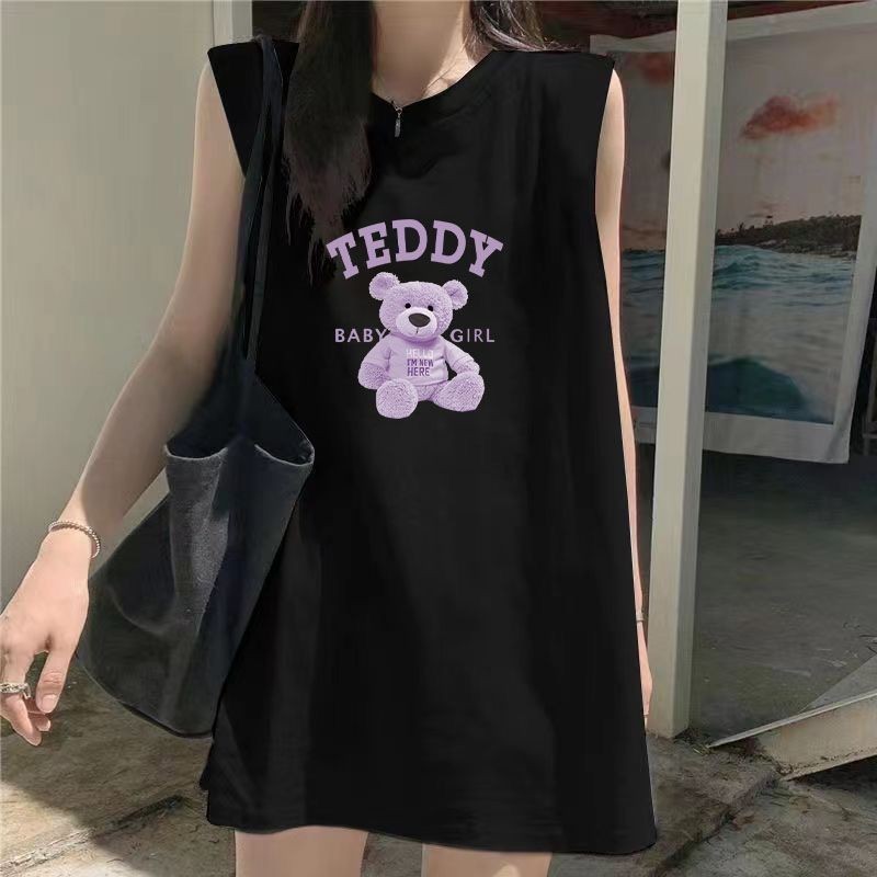 NEW เสื้อแขนกุดผู้หญิง สกรีนลายหมีม่วง OP-1098 | Shopee Thailand