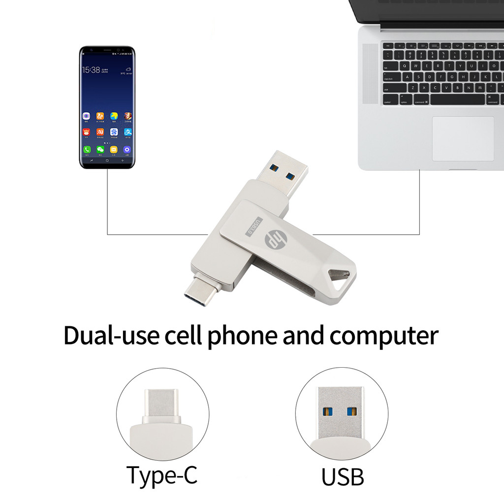 Hp Original OTG USB 3.0 แฟลชไดรฟ์ type-c 2in1 OTG Flashdisk แบบพกพา 2TB ...