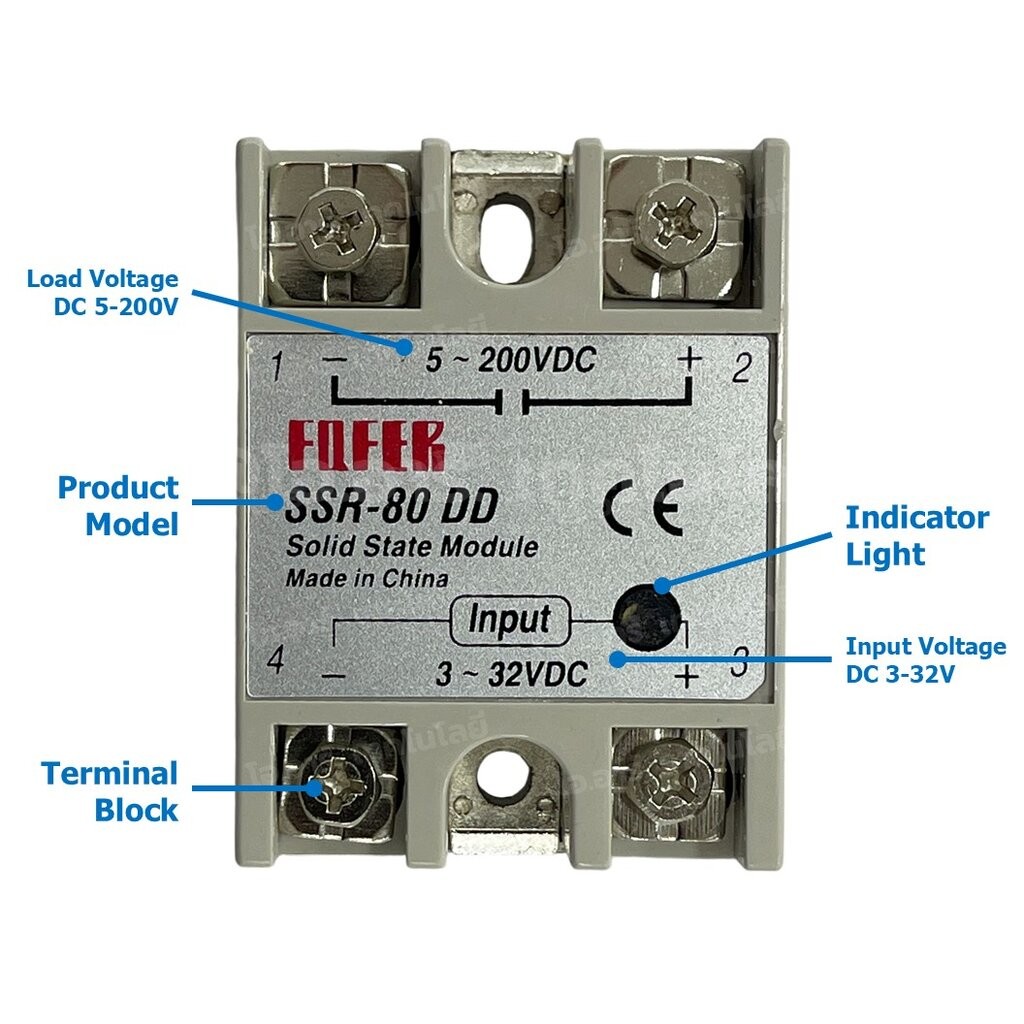 SSR-10DD/25DD/40DD/60DD/80DD/100DD โซลิดสเตทรีเลย์ Solid State Relay INPUT 3-32VDC, LOAD 5 ...