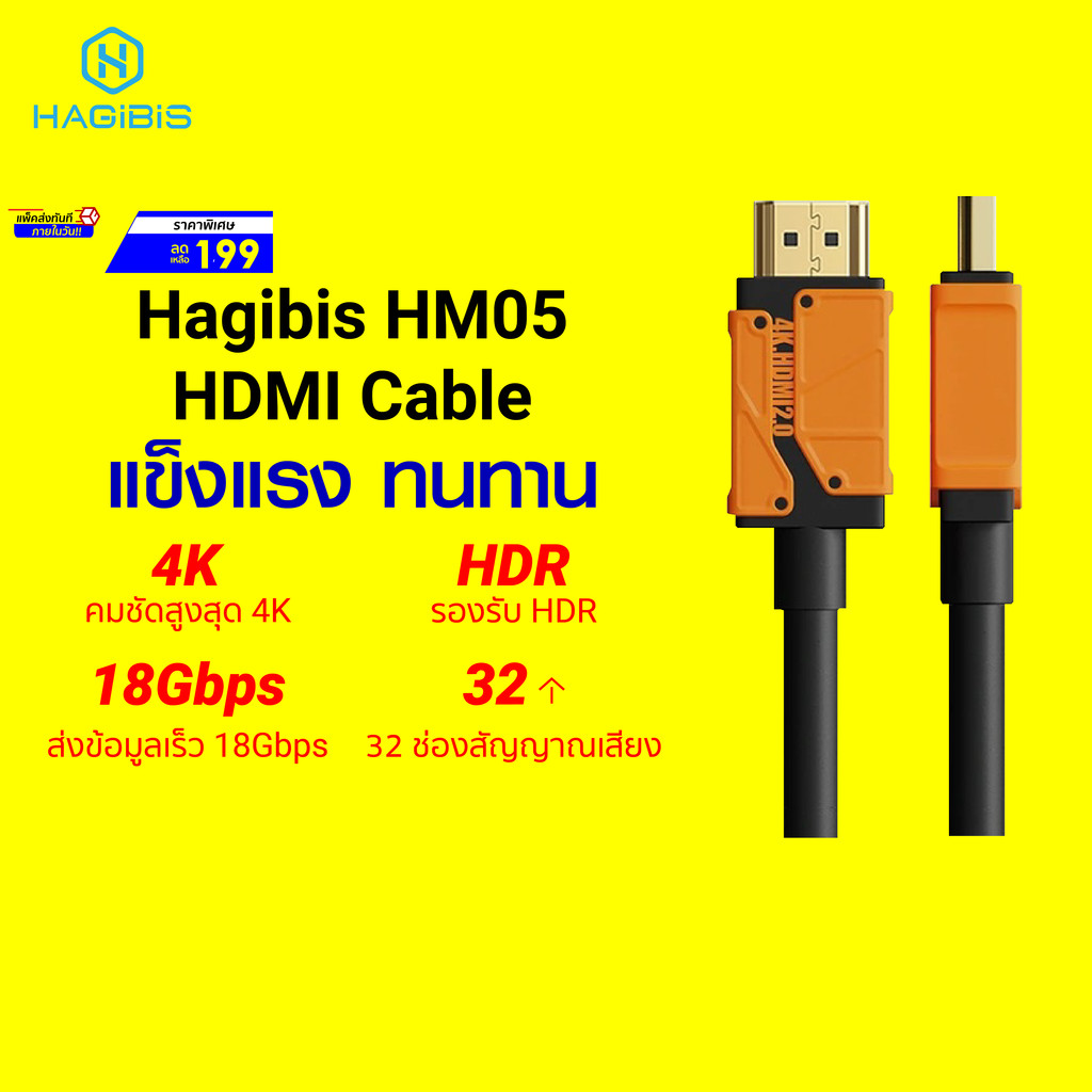 [ลดเหลือ 199] Hagibis HM05 สาย HDMI 2.0 สายถัก หัวทอง รองรับ HDR ยาว 1 ...