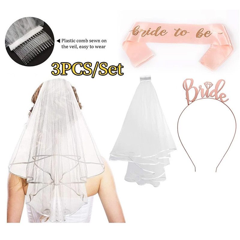 เจ้าสาวที่จะเป็น Sash Veil Bachelorette Party ตกแต่งชุด Veil Sash Tiara ที่คาดผมแบนเนอร์ ...