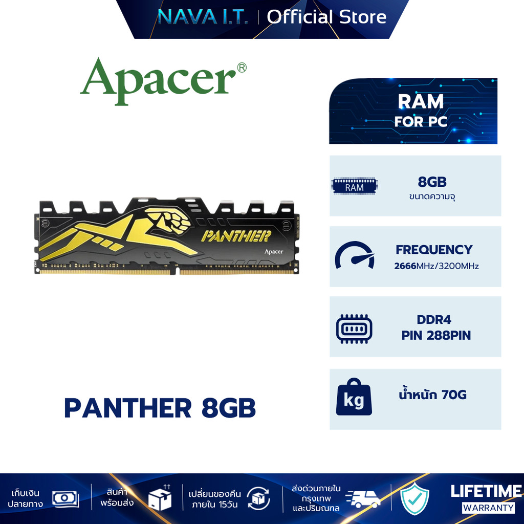 APACER RAM PANTHER 8GB DDR4 แรมสำหรับ PC รับประกัน 3 ปี | Shopee Thailand