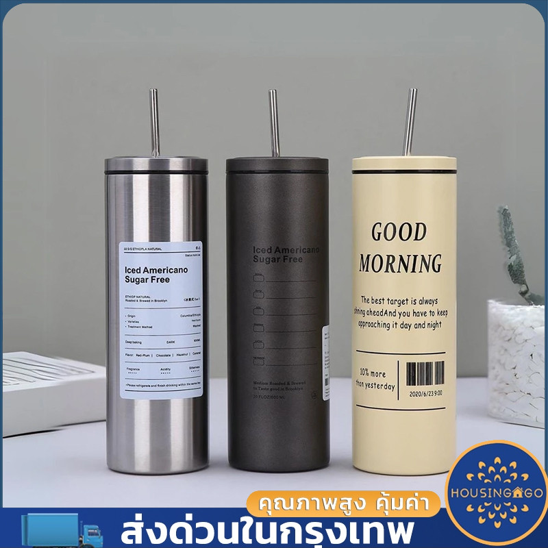 แก้วเก็บความร้อน B0121 ขนาด 600ML/20OZ สแตนเลส304 ด้วยฟาง พร้อมหลอด Americano Cup แก้วเยติ แก้ว ...