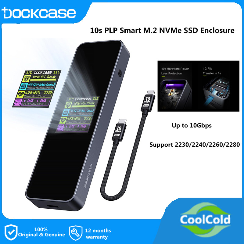 Dockcase NVMe M.2 SSD Enclosure 10s PLP 10Gbps NVMe PCIe USB 3.2 Gen 2 ...
