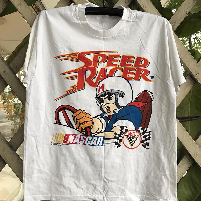 Hiphop เสื้อยืดผ้าฝ้ายแขนสั้น oversize Speed Racer Speed Racer พิมพ์ ...