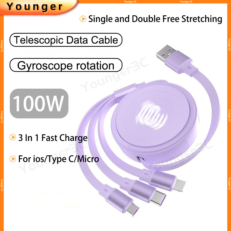 3 In 1 Gyroscope หมุน Telescopic Cable 100W Super Fast สายชาร์จ 6A ...