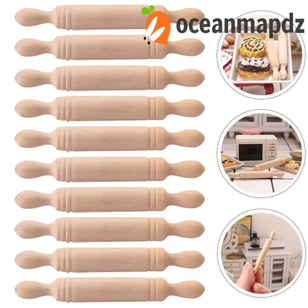 OCEANMAPDZ 10 ชิ้นบ้านตุ๊กตาไม้ Rolling Pin, Handmade Mini ขนาดเล็กแป้ง Rolling Pin, DIY ...