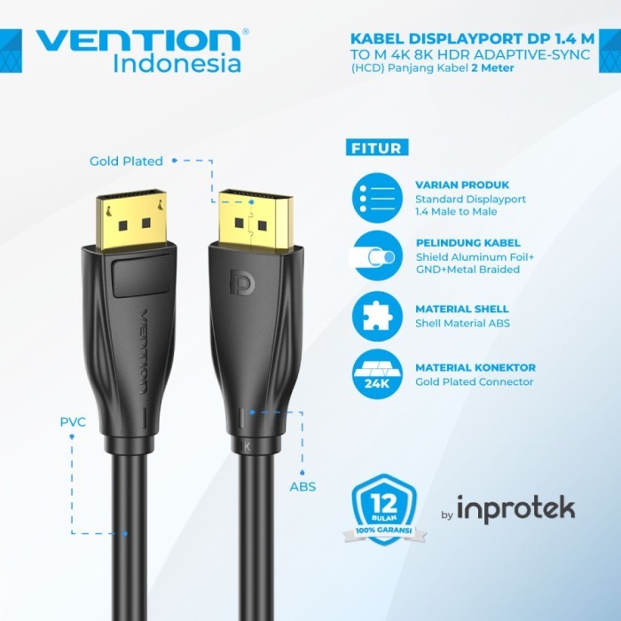 Vention Display Port Cable DP 1.4 Male to Male 4K 8K HDR Adaptive-Sync - HCD 2 เมตร | Shopee ...