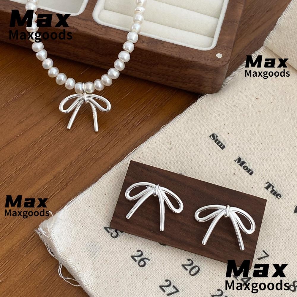 MAXG ต่างหูโบว์เรียบง่ายย้อนยุค, สร้อยคอมุกระดับไฮเอนด์วินเทจ, คันธนูโซ่กระดูกคอโบว์เรียบง่าย ...