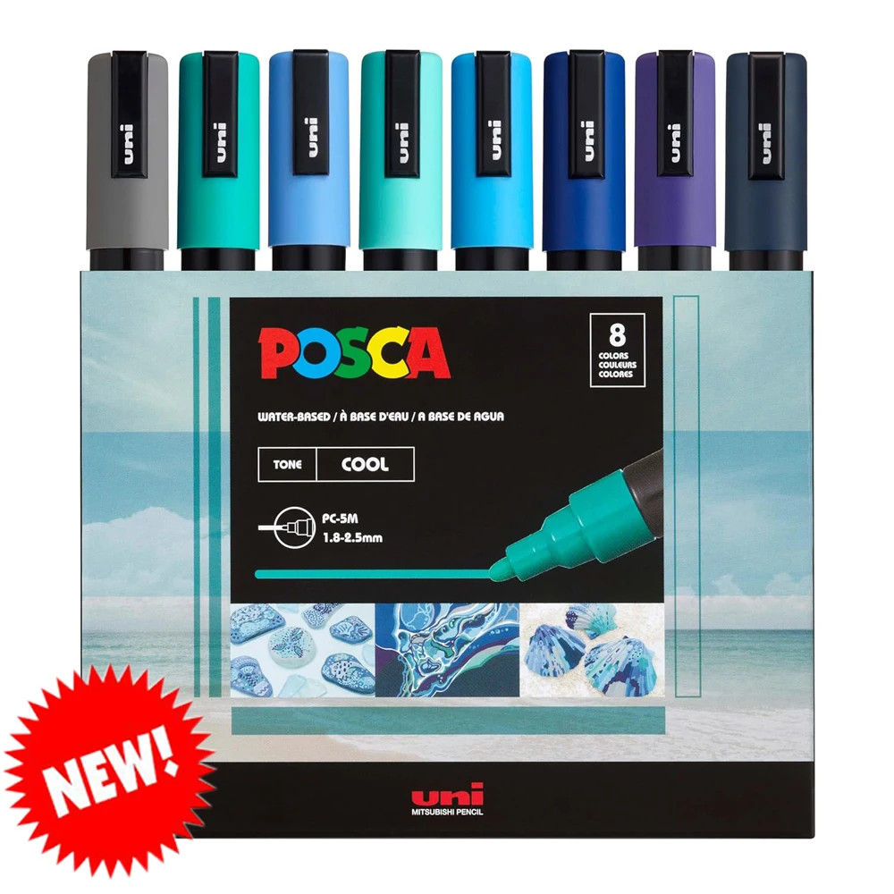 Uni POSCA 5M 8pcs ใหม่สีปากกาชุด PC-5M 8C Basic/Metallic/Warm/Mono ...