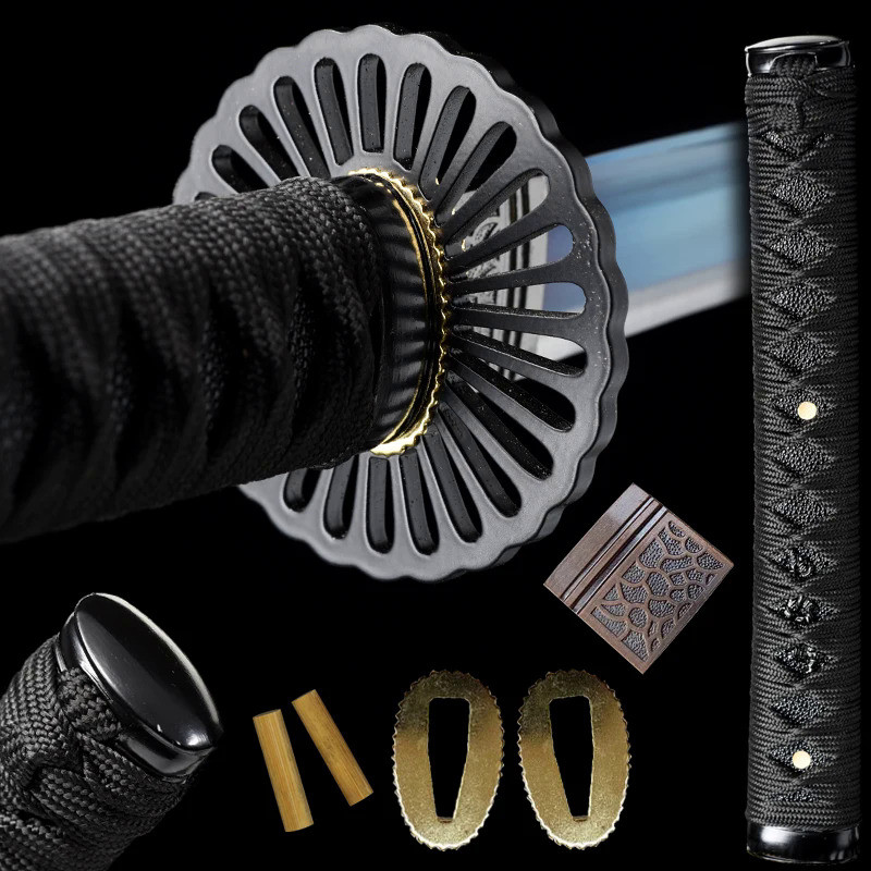 Nice Set Katana Tsuka Handle Steel Tsuba Guard Alloy Kashira Menuki ...