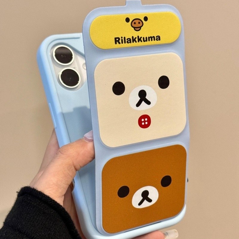 การ์ตูน Blue Kat Bear Flip Bracket เคสโทรศัพท์ iPhone16 15 14 13 12 11 ...