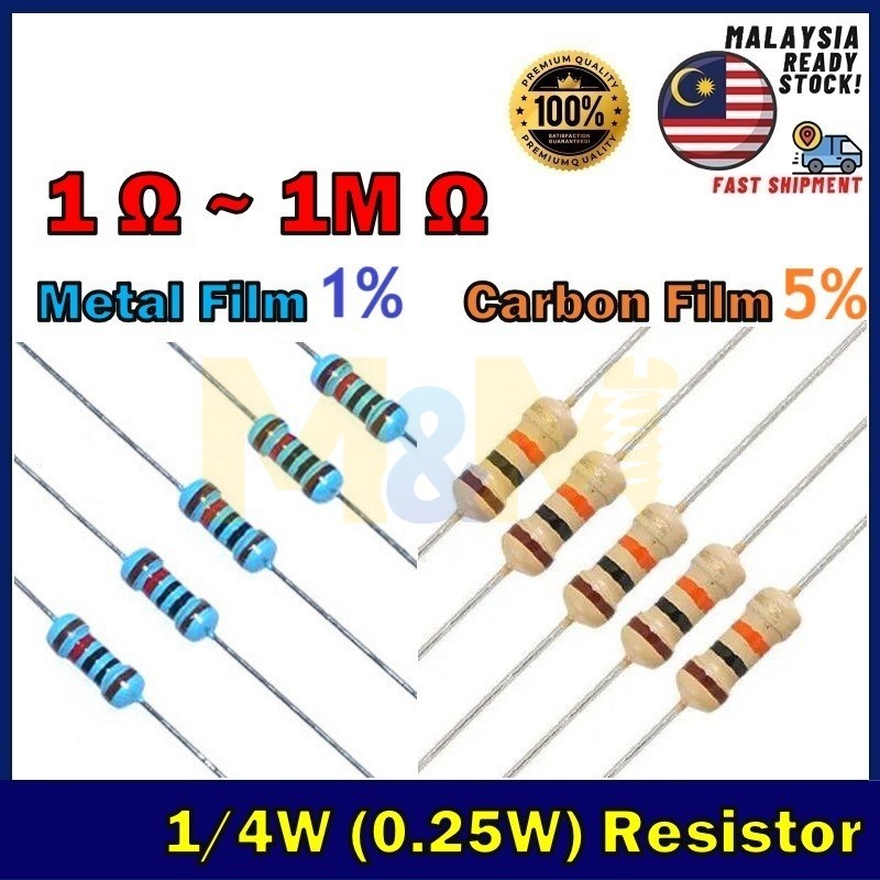 ตัวต้านทาน 1/4ว (0.25ว) ฟิล์มโลหะ 1% / ฟิล์มคาร์บอน 5% [1 โอห์ม ถึง 1 ...