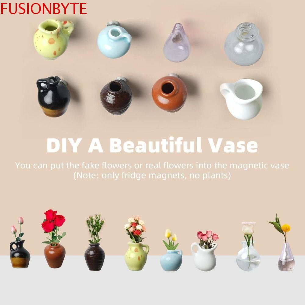FUSIONBYTE 8 ชิ้นแจกันตู้เย็นสติกเกอร์, 3D DIY ตู้เย็นแม่เหล็กแจกัน,น่ารักเรซิ่นบุคลิกภาพประณีต ...