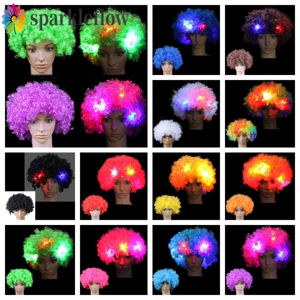 Sparkleflow LED วิกผมตัวตลก, วิกผมระเบิดกระพริบตลกเรืองแสง, คอสเพลย์ย้อนยุค Blink Curly Afro แฟน ...