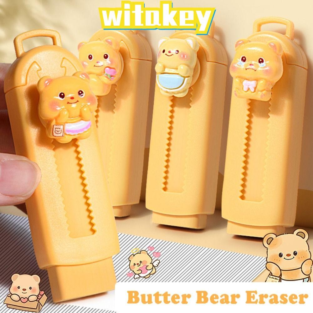 Witakey ยางลบซิลิโคน, หมีเนยเปลี่ยนแกนยางลบยาง, ของขวัญน่ารัก Push-pull Design การ์ตูนปากกา ...