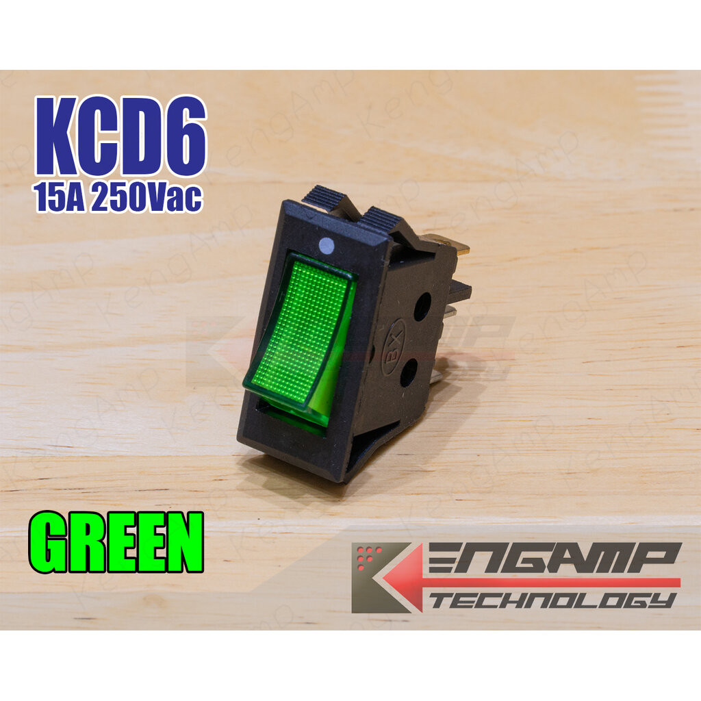 (1ตัว) [SW] สวิตซ์ กระดก KCD6 220V สีเขียว 15A/250Vac ขนาด 16x32mm ...