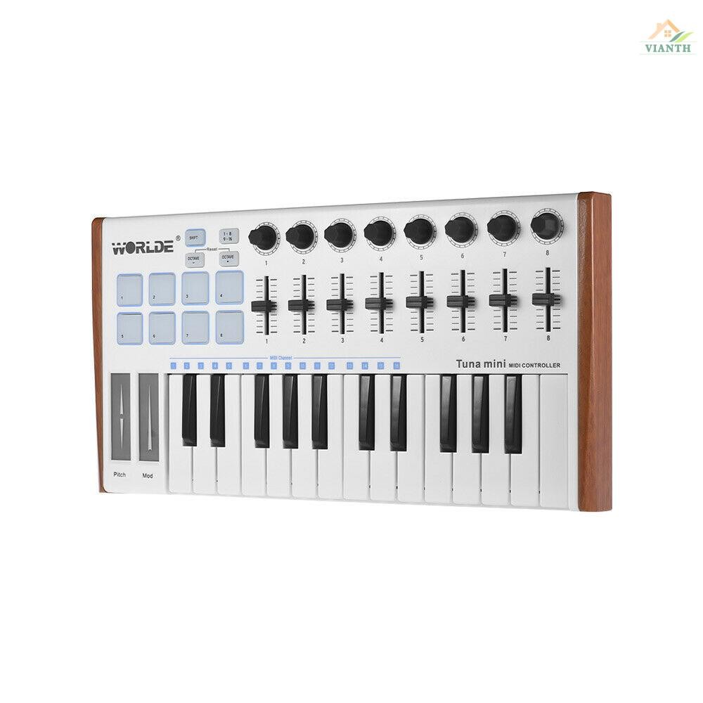 WORLDE TUNA MINI คอนโทรลเลอร์คีย์บอร์ด USB MIDI 25 คีย์แบบพกพาพิเศษ 8 ...