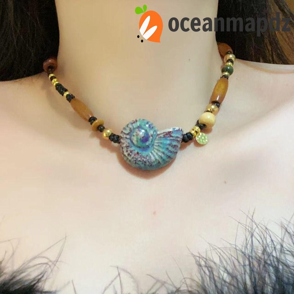 Oceanmapdz สร้อยคอสไตล์ชาติพันธุ์, ปลาดาวสังข์สร้อยคอลูกปัดเซรามิก, ตกแต่งย้อนยุคสไตล์เกาหลี ...