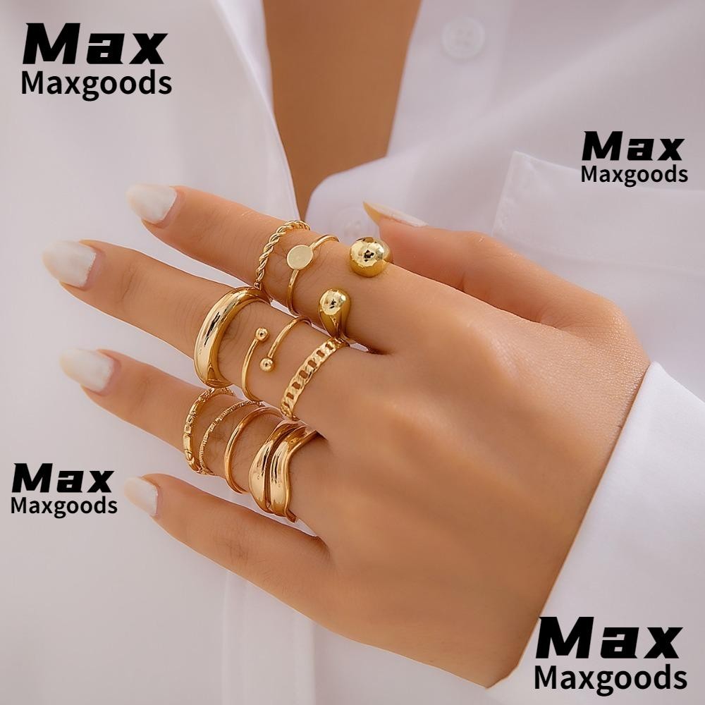 ชุดแหวน MAXG, แหวนเปิดเนื้อโลหะนิช, ผู้หญิงเรขาคณิตแหวนพื้นผิวเรียบ | Shopee Thailand