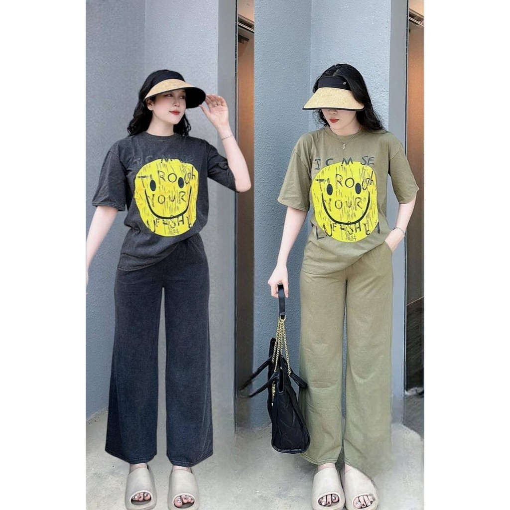 ชุดเซ็ท 2ชิ้น สกรีนลายน้องยิ้ม S249 เสื้อ+กางเกงขายาว แฟชั่นน่ารักๆ ...