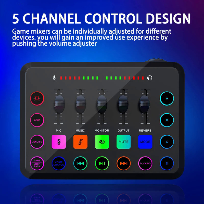 Sound Card Gaming Audio Mixer,Streaming 4-Channel RGB Mixer with XLR ...